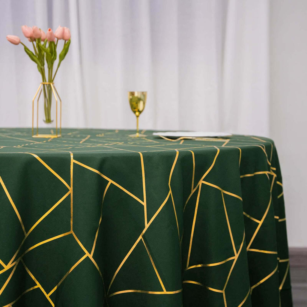 Geometric Polyester Tablecloth 120" Emerald Green | TableclothsFactory