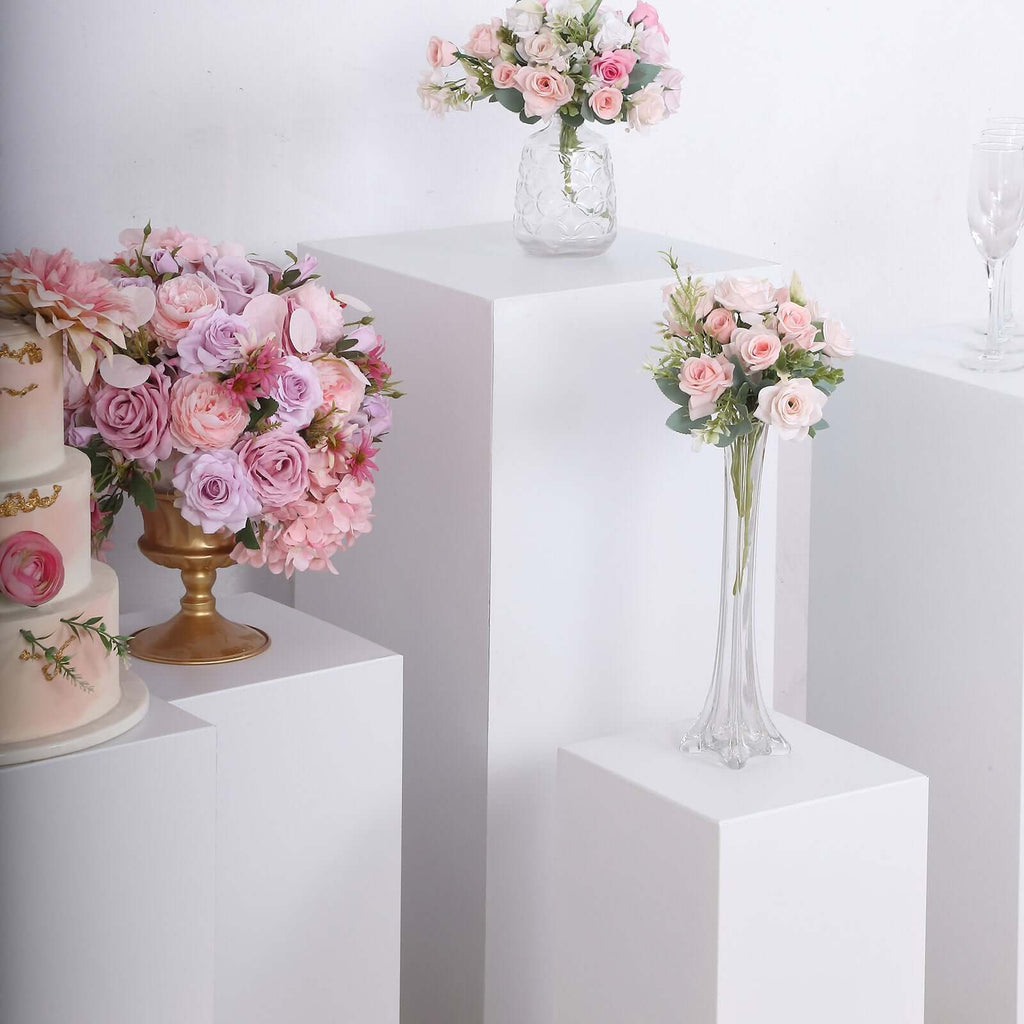 White Metal Rectangular Pedestal Stands | TableclothsFactory