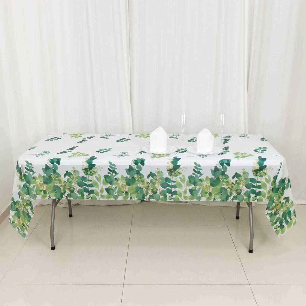 Plastic Rectangle Table Covers 54"x108" White/Green Eucalyptus Leaves ...