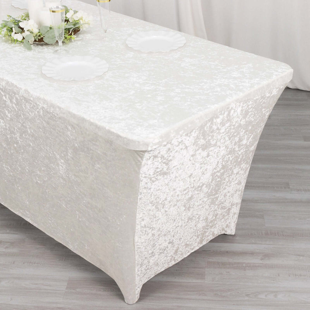 Crushed Velvet Fitted Table Cover 6ft White | TableclothsFactory