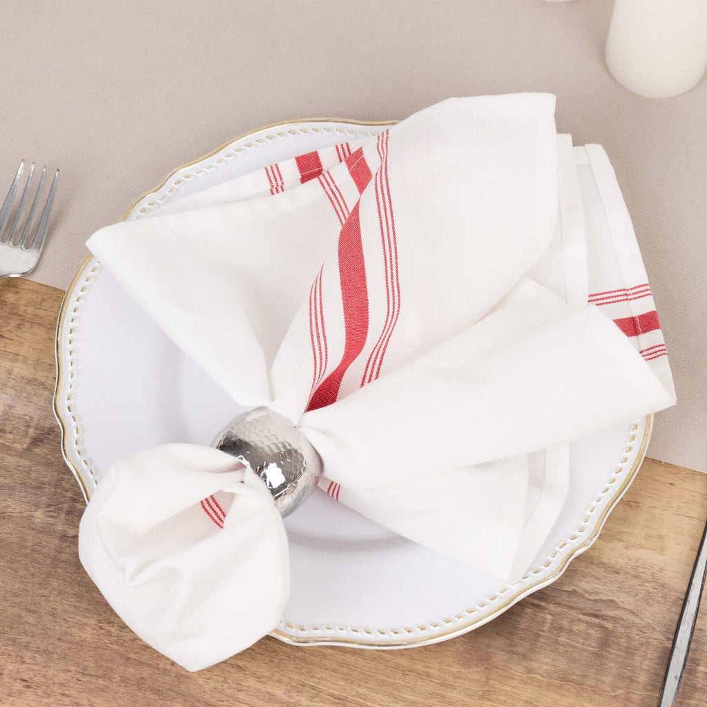 Polyester Bistro Napkins 18"x22" Red Stripes | TableclothsFactory