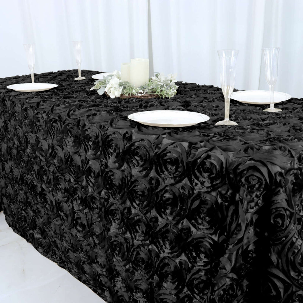Rosette Tablecloth 90"x132" Black | TableclothsFactory