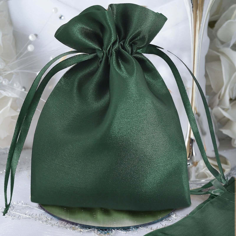 5x7 Black Satin Drawstring Gift Bags - 12 Pack | TableclothsFactory