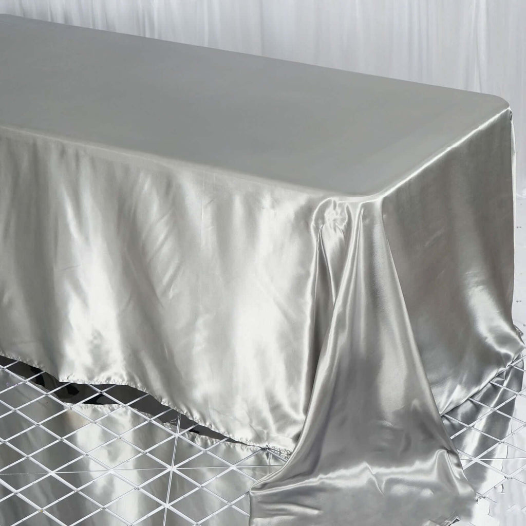 Satin Rectangle Tablecloth 90"x132" Silver | TableclothsFactory