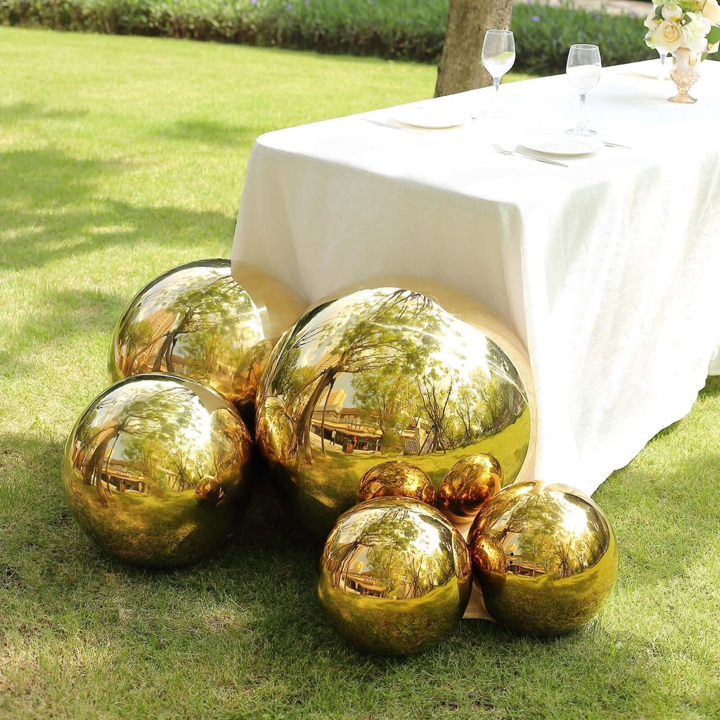 Globe Mirror Ball Stainless Steel Gold 22" | TableclothsFactory