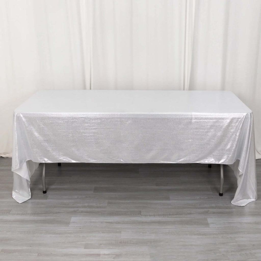 Sequin Dots Rectangle Tablecloth 60"x126" Silver | TableclothsFactory