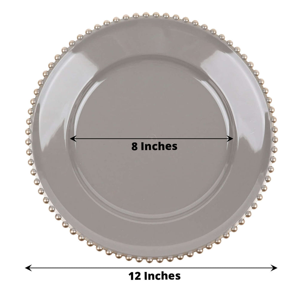 Beaded Rim Acrylic Charger Plates Charcoal Gray 13" | TableclothsFactory