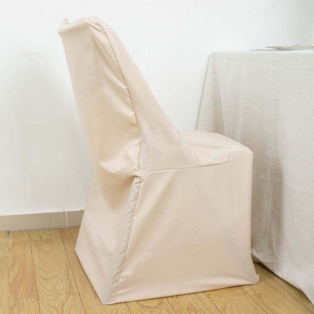 Polyester Lifetime Folding Chair Cover Beige | TableclothsFactory