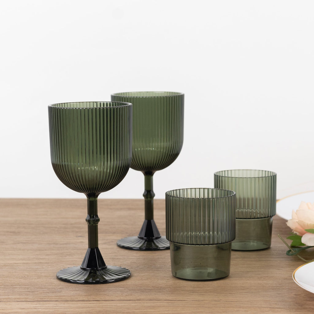 Ribbed Plastic Goblets Emerald Green 9oz | TableclothsFactory