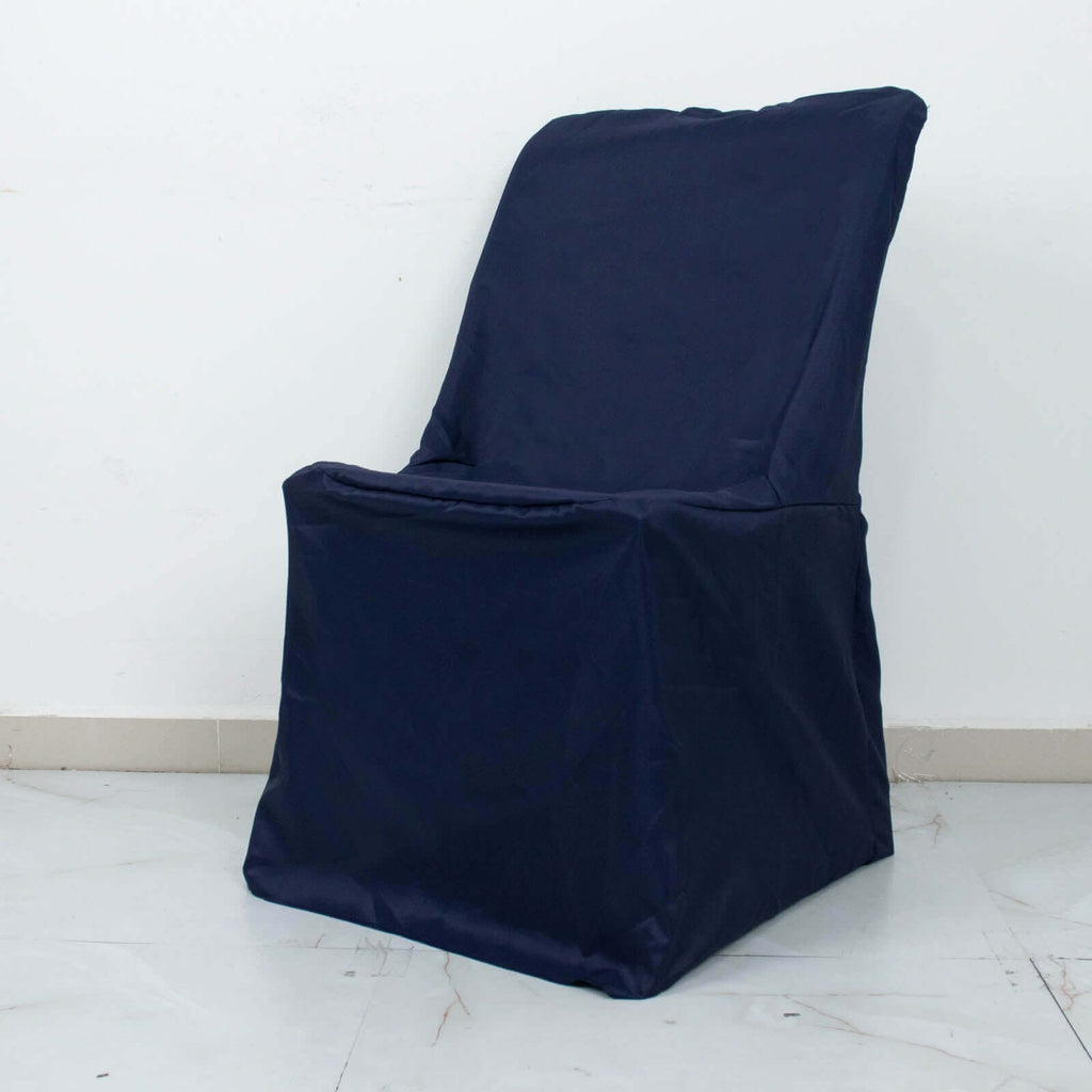 Polyester Lifetime Folding Chair Cover Navy Blue | TableclothsFactory