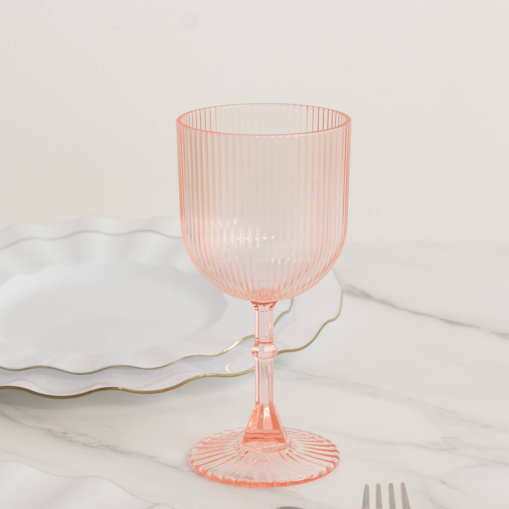 12-Pack Ribbed Blush Wine Goblets | TableclothsFactory