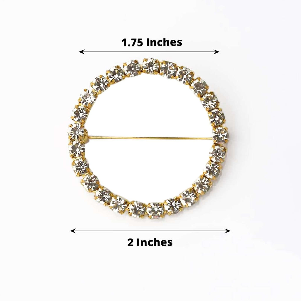 Rhinestone Circle Sash Buckle 2" Gold | TableclothsFactory
