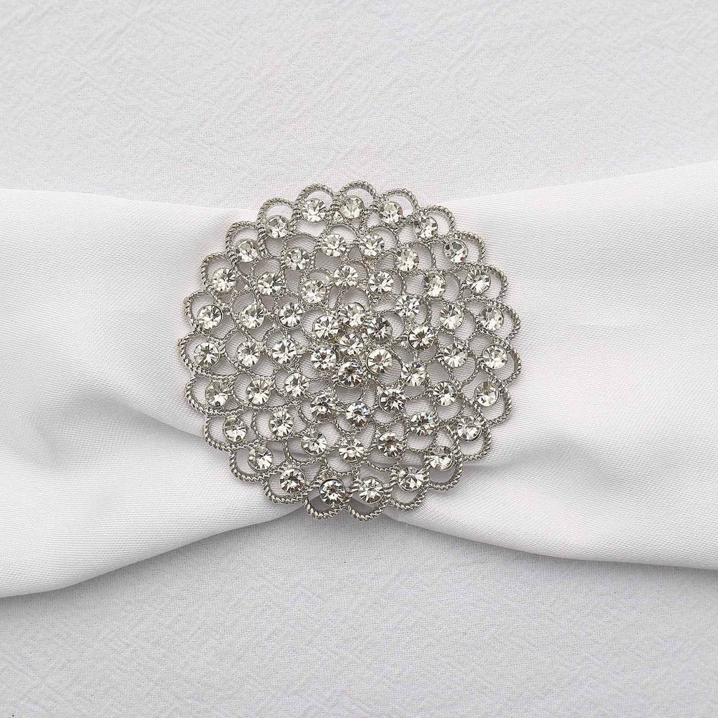 Rhinestone Flower Chair Sash Buckle 3" Silver | TableclothsFactory
