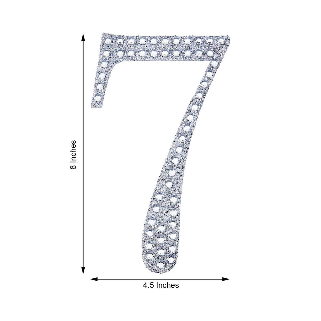 8" Rhinestone Sticker Numbers "7" Silver | TableclothsFactory