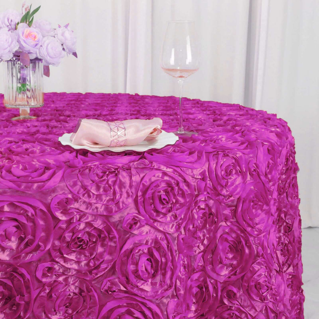 3D Rosette Tablecloth 120” Fuchsia | TableclothsFactory