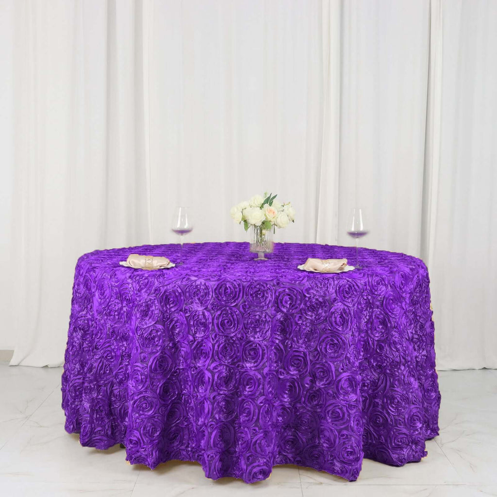 3D Rosette Tablecloth 120” Purple | TableclothsFactory