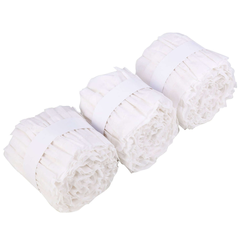 28ft White Ruffled Paper Streamer Rolls | TableclothsFactory