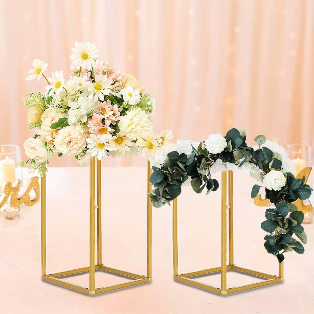Rectangular Metal Flower Stand Gold 12" | TableclothsFactory