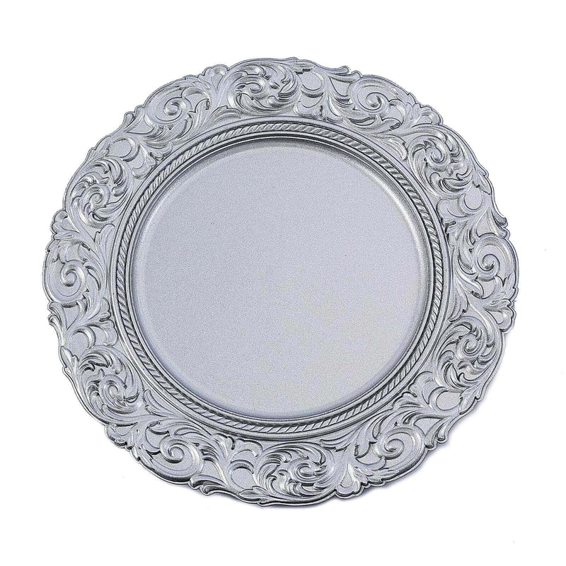 Antique White/Gold Vintage Baroque Charger Plates | TableclothsFactory