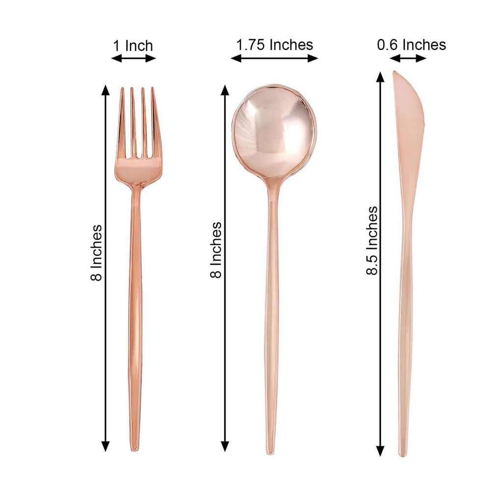 Sleek Modern Design Plastic Flatware Set 8" Rose Gold | TableclothsFactory