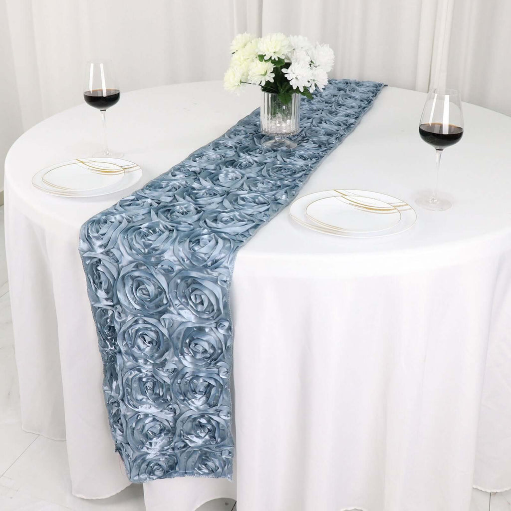 Rosette Satin Runner 14"x108" Dusty Blue | TableclothsFactory