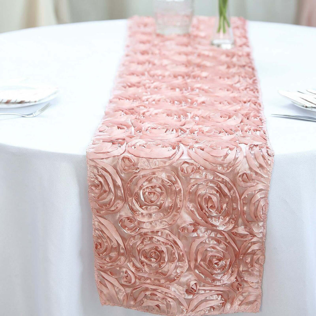 Rosette Satin Runner 14"x108" Dusty Rose | TableclothsFactory