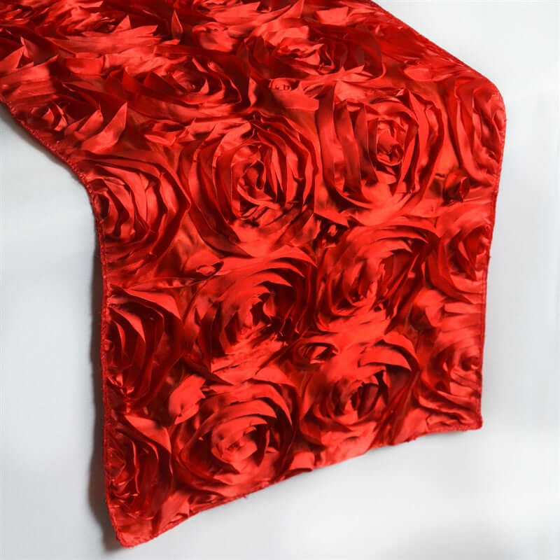 Rosette Satin Runner 14"x108" Red | TableclothsFactory