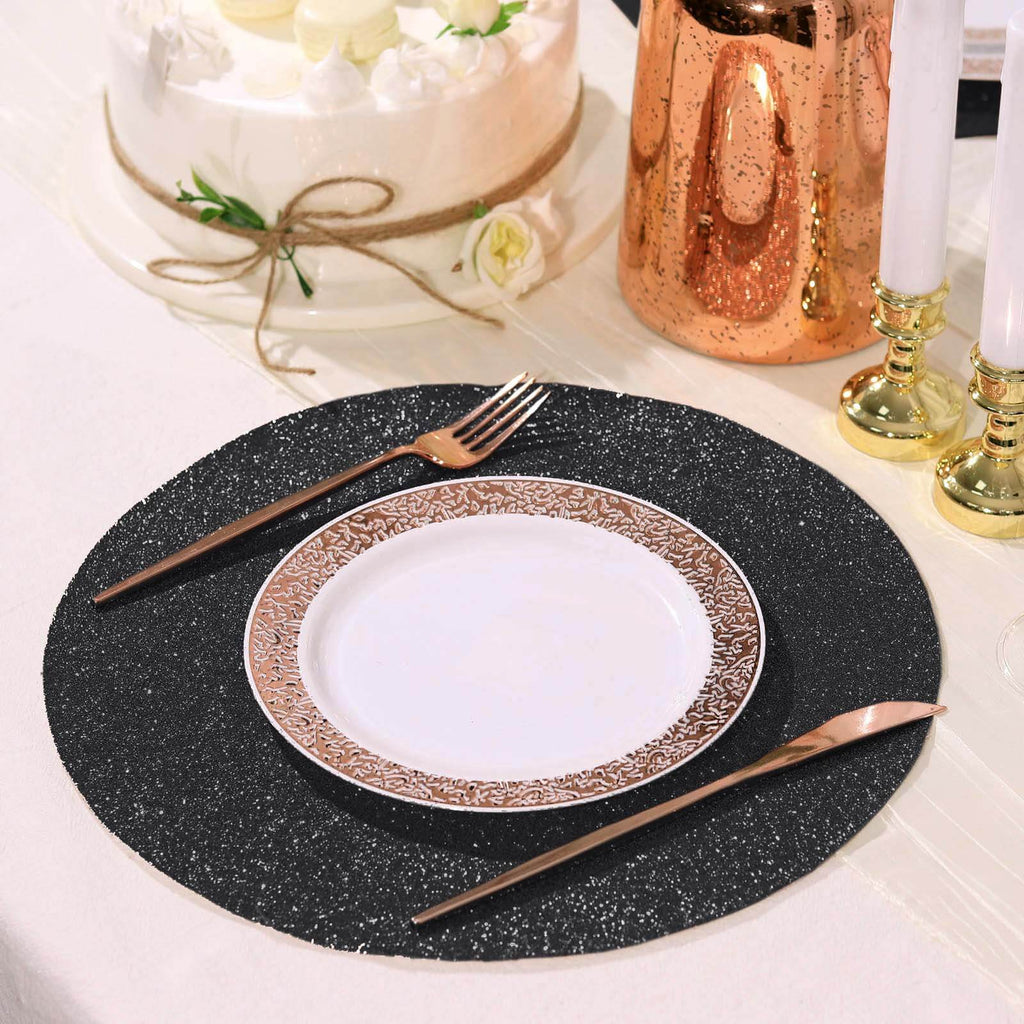 Glitter Placemats Black Round 15" | TableclothsFactory