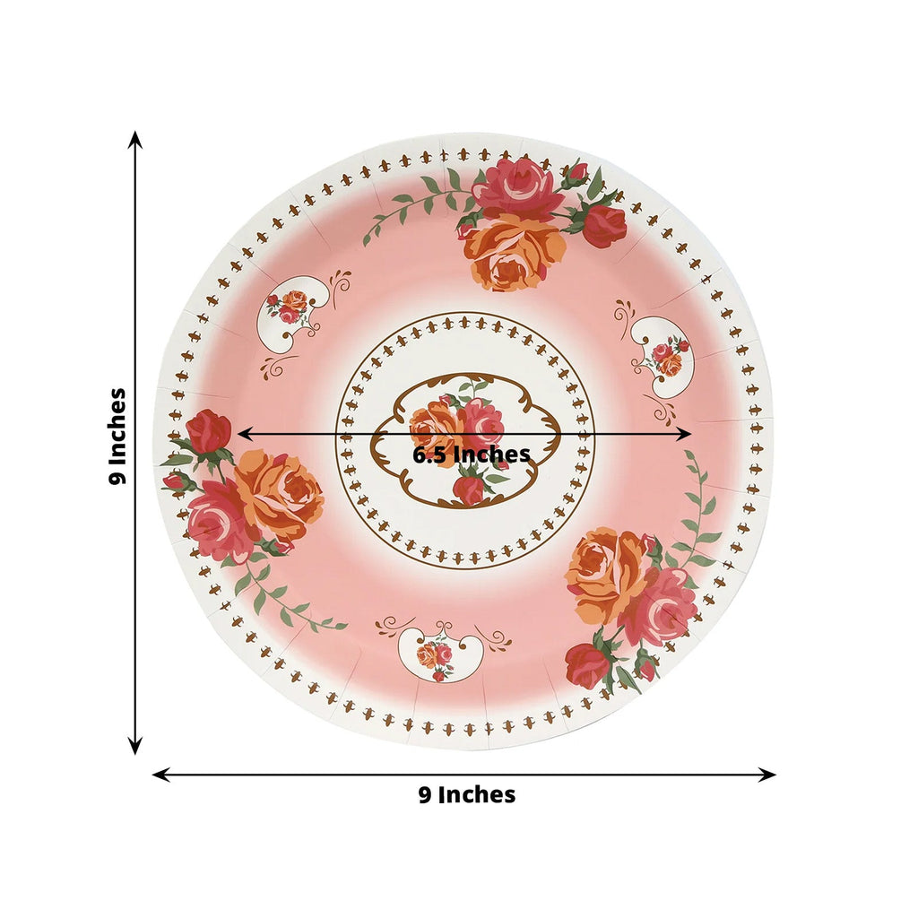 Rose Flower Print Paper Round Dinner Plates 9" Dusty Rose ...