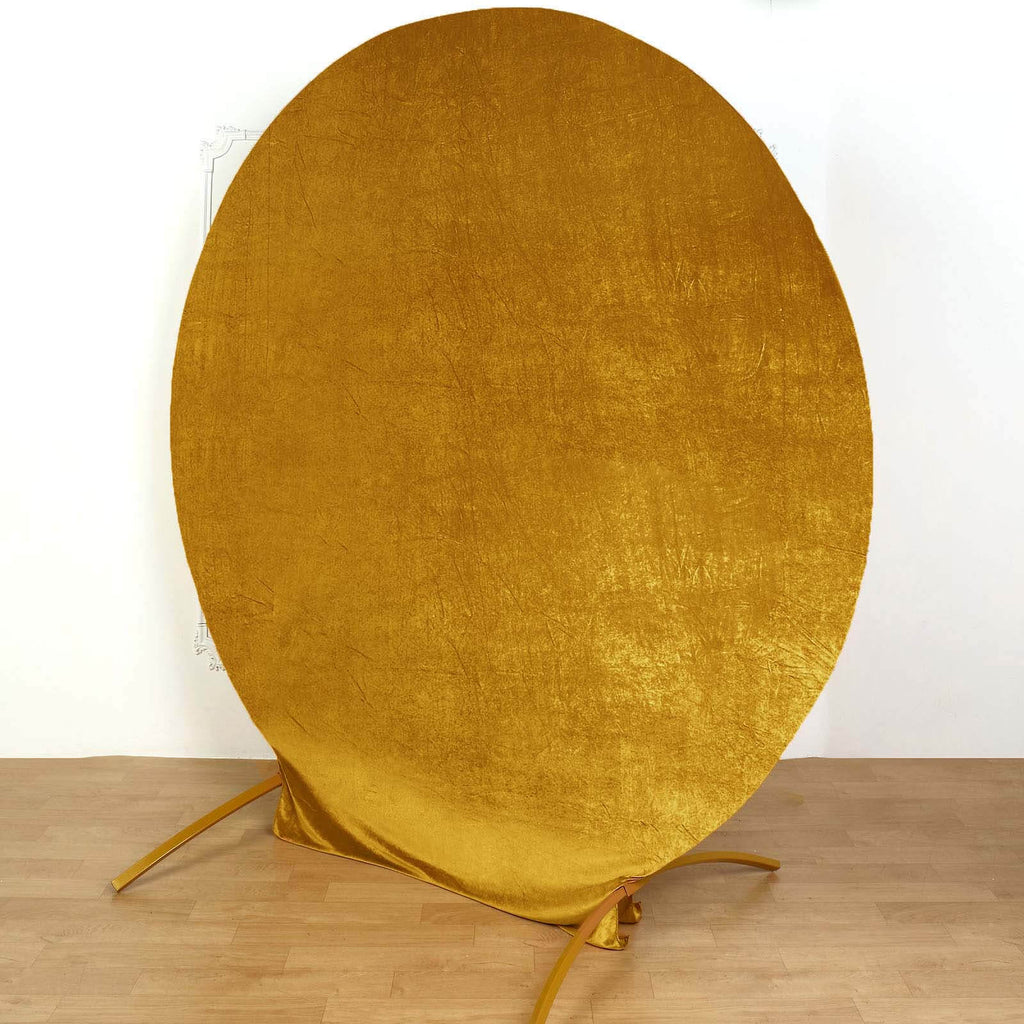 7.5ft Gold Velvet Round Backdrop Cover | TableclothsFactory