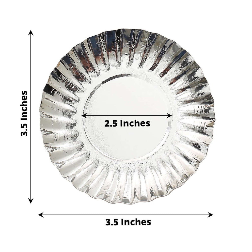 Mini Paper 3.5" Round Plates Metallic Silver | TableclothsFactory