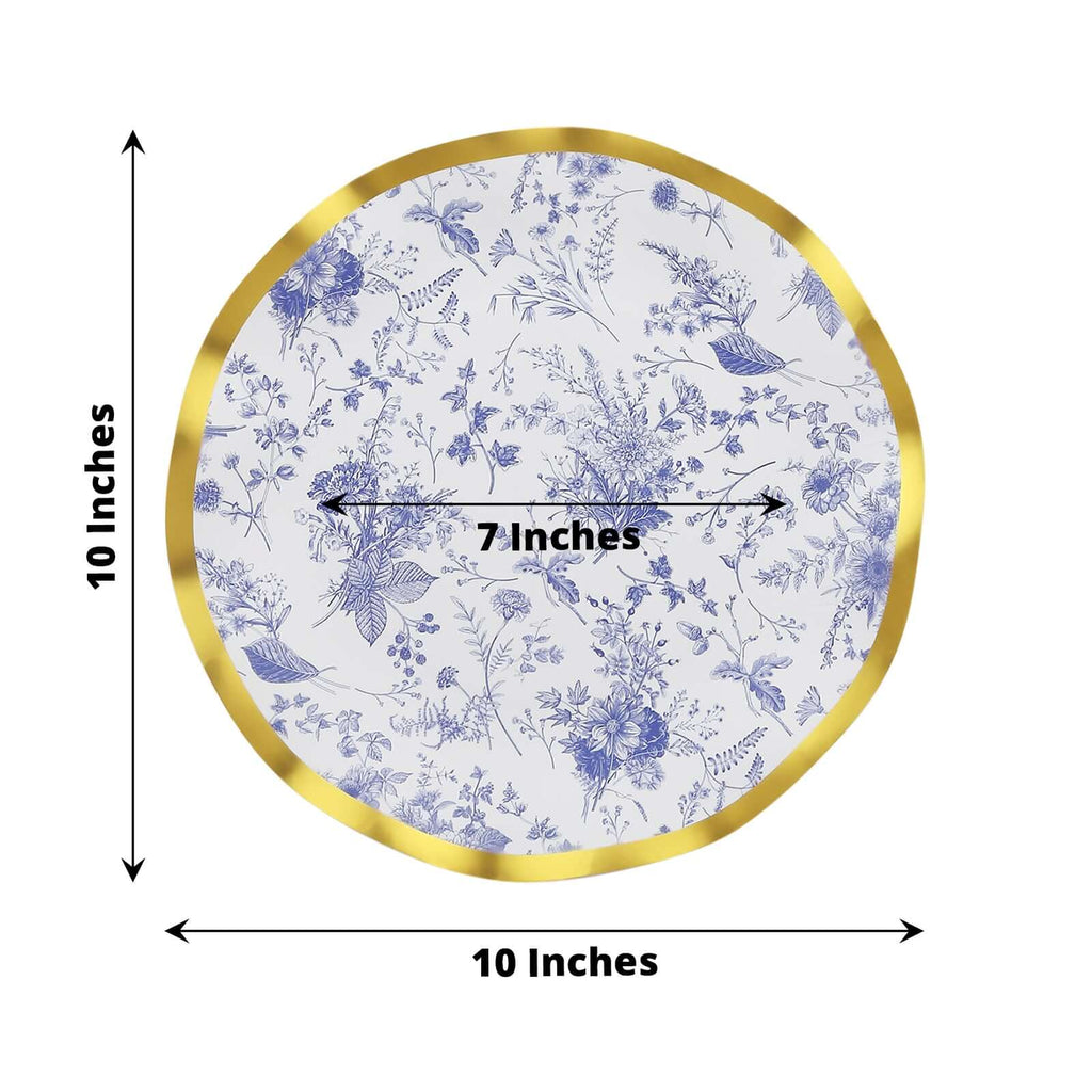 Wavy French Toile Paper Dinner Plates White/Blue 10" | TableclothsFactory