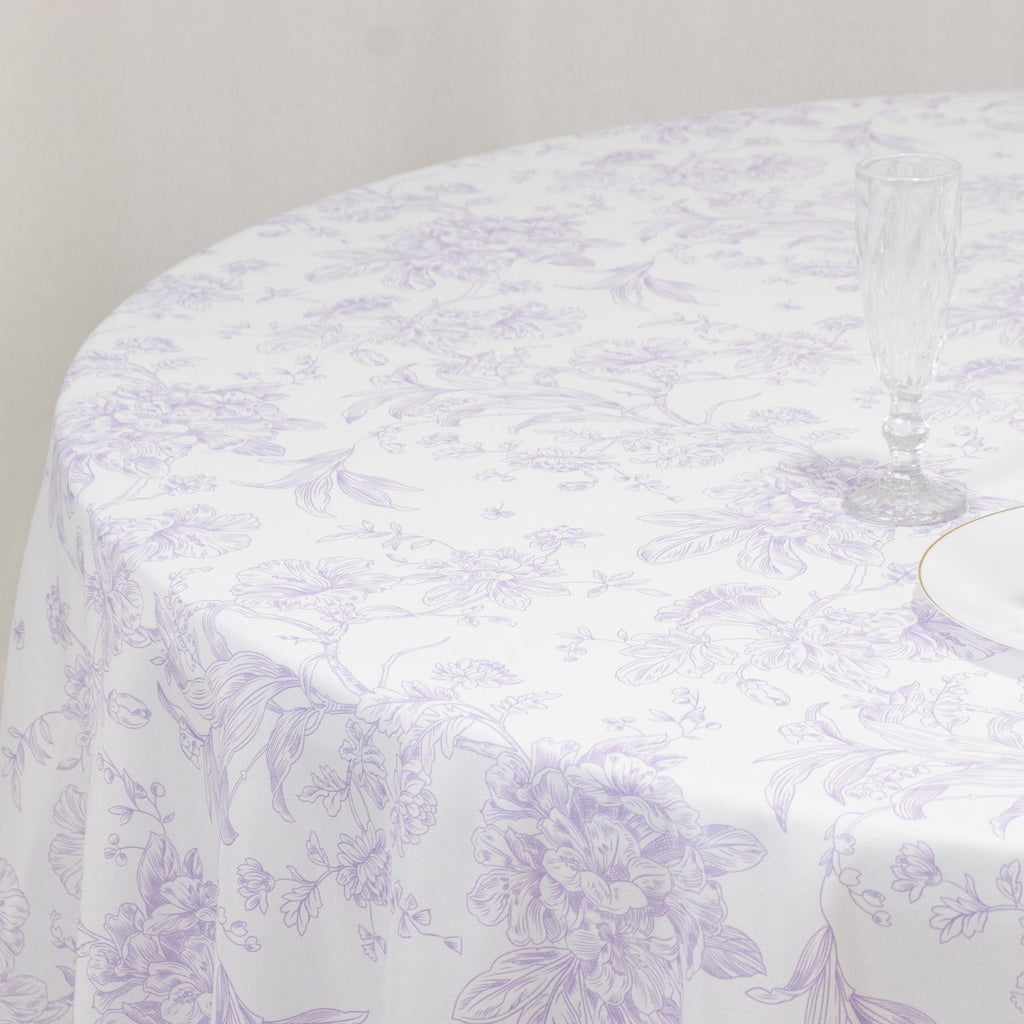 Polyester 108" Tablecloth Lilac Toile | TableclothsFactory