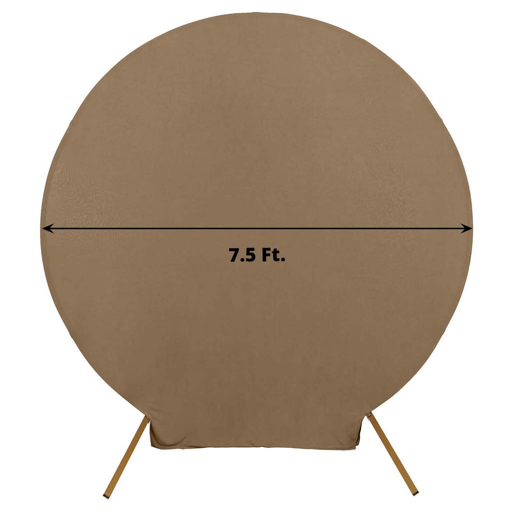 7.5ft Taupe Round Spandex Backdrop Cover | TableclothsFactory