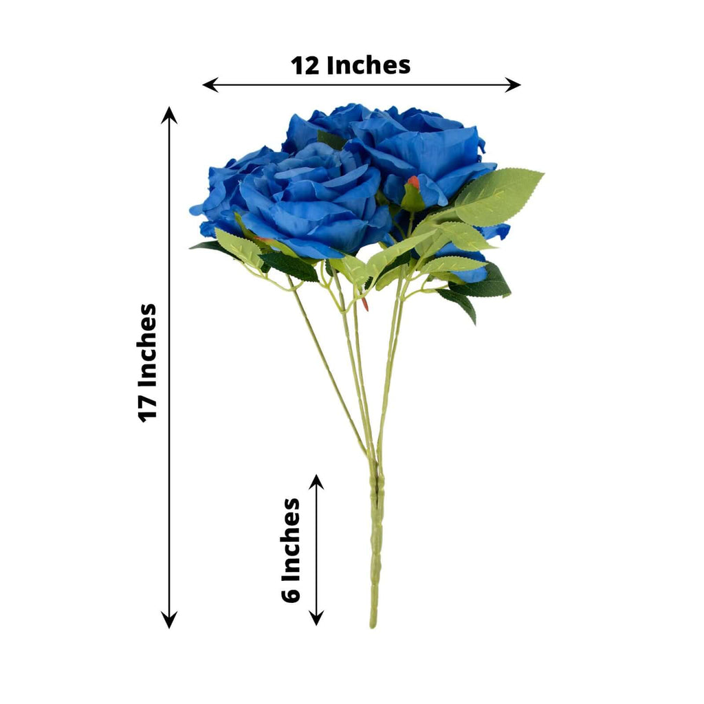 Royal Blue Silk Jumbo Rose Bouquet | TableclothsFactory