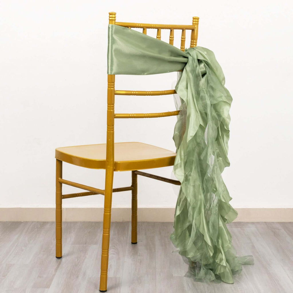 Curly Chiffon Satin Sashes Sage Green | TableclothsFactory