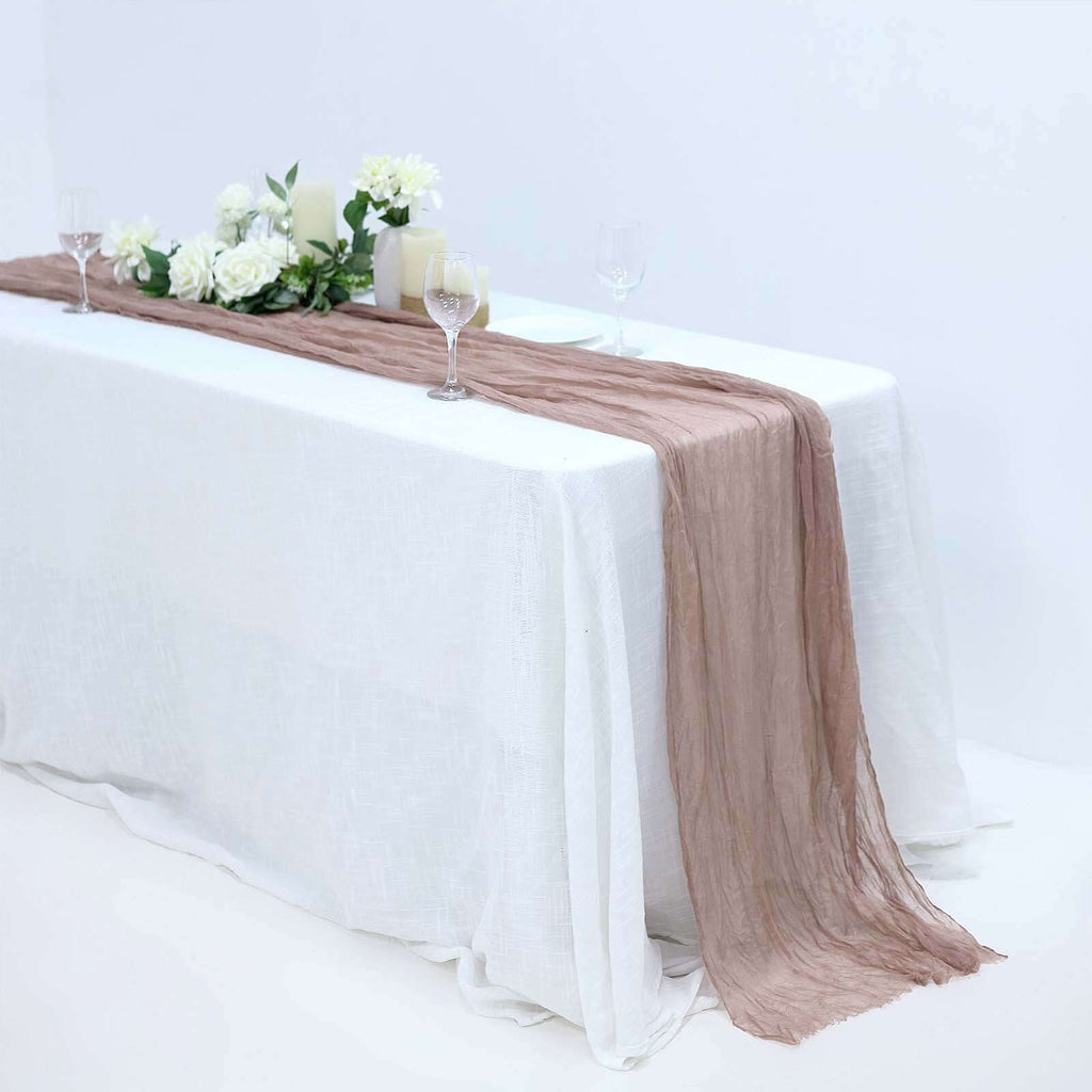 Cheesecloth Table Runner 10ft Dusty Rose | TableclothsFactory