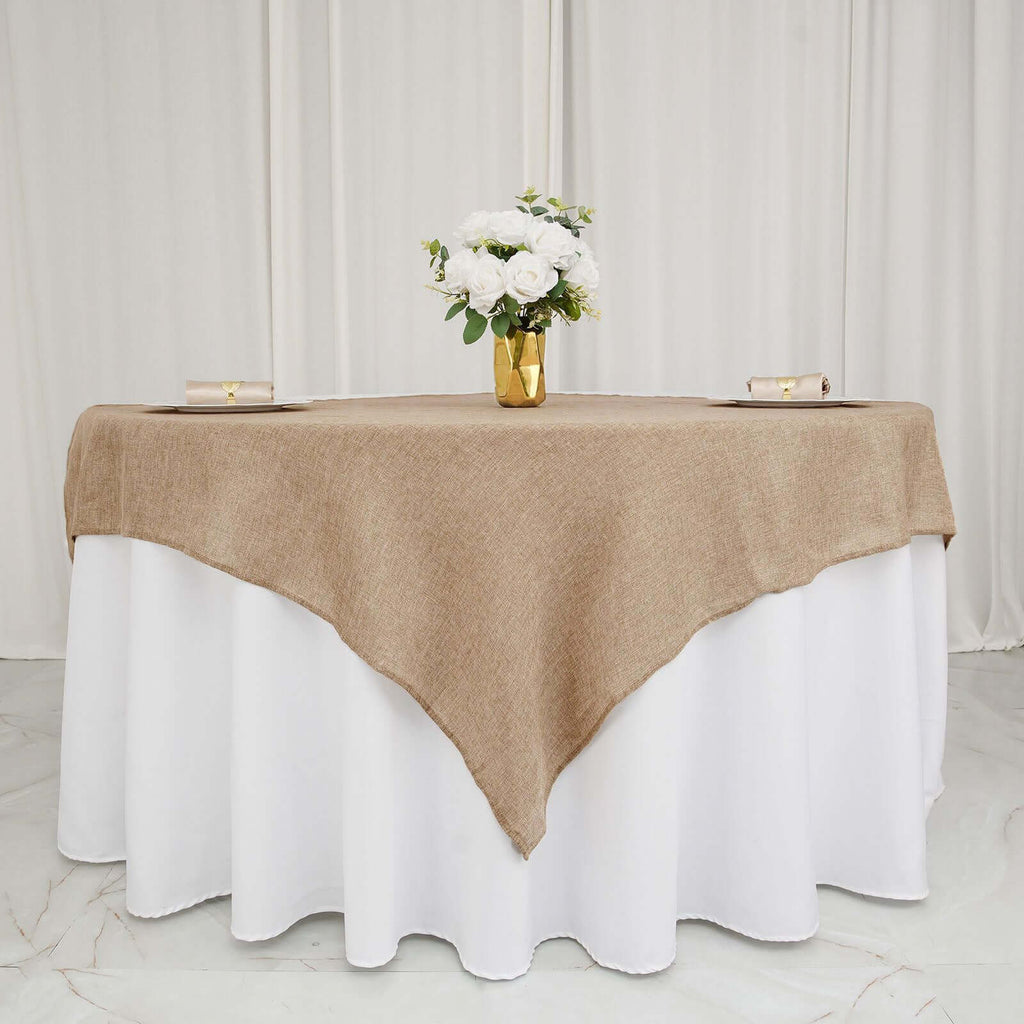 Faux Burlap Square Overlay 54"x54" Natural | TableclothsFactory