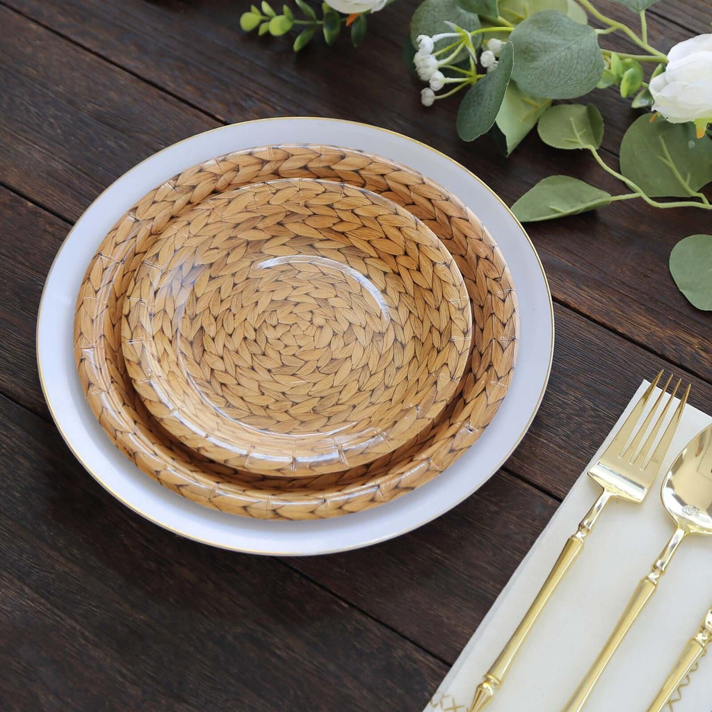 Woven Rattan Print Paper Round Dessert Plates 7" Natural ...