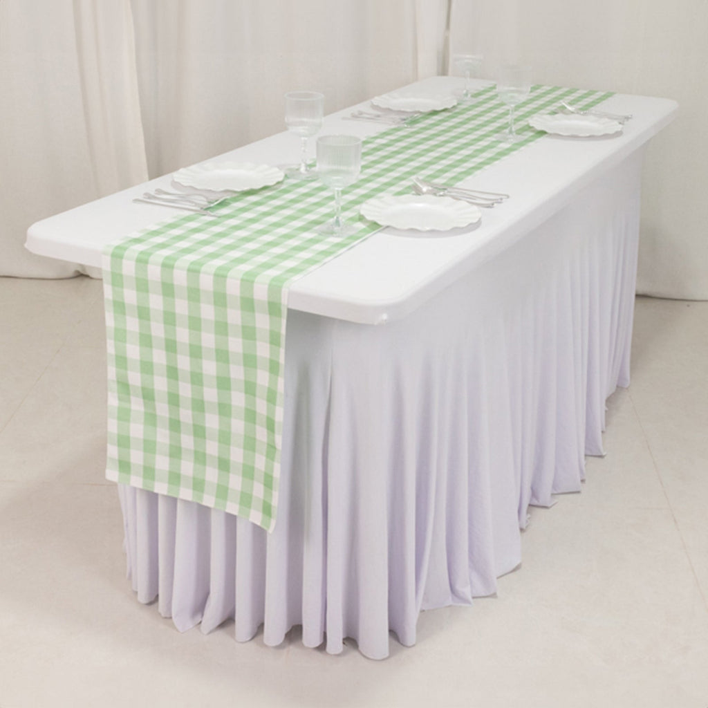 Gingham Table Runner 14"x108" Sage Green/White | TableclothsFactory
