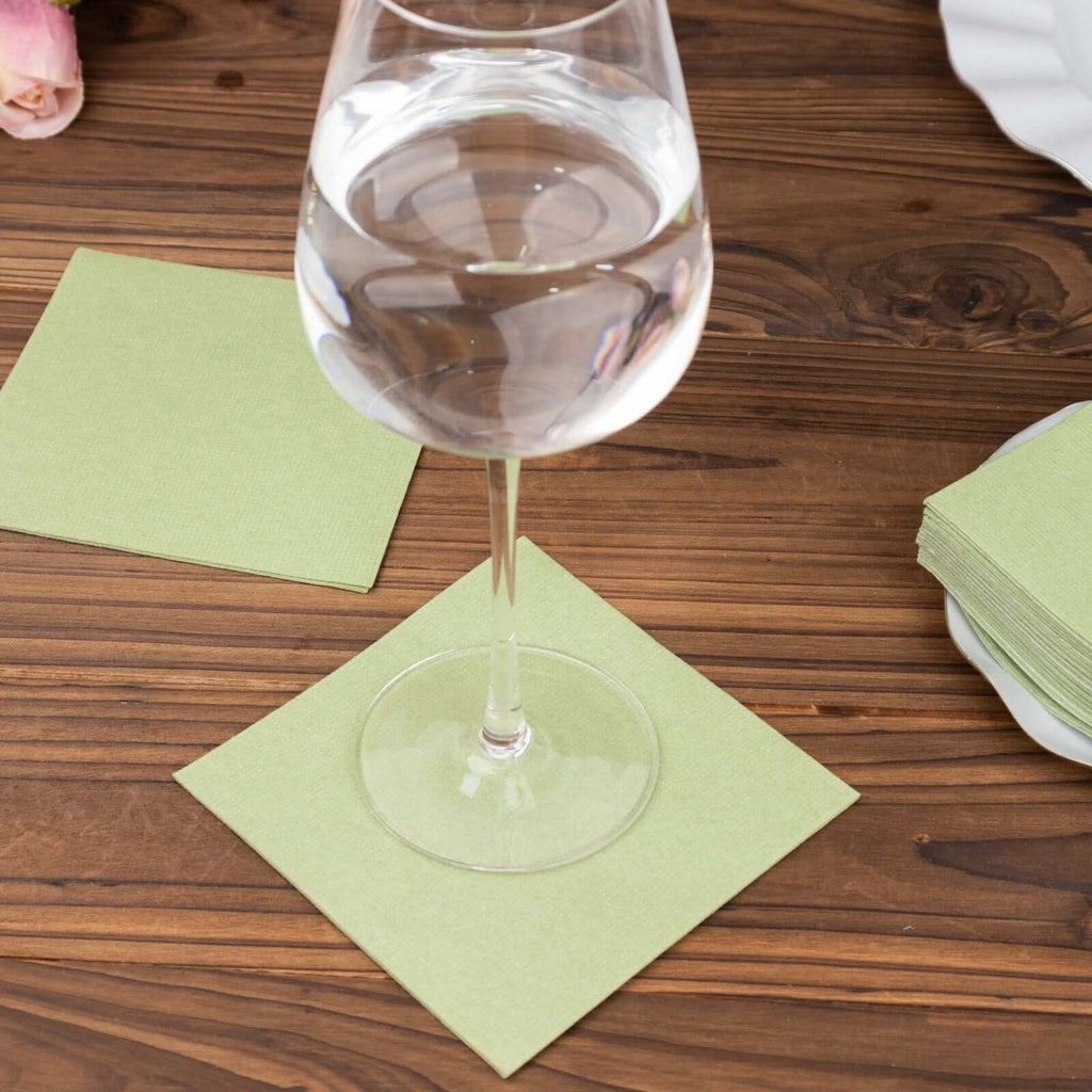 Linen-Like Paper Cocktail Napkins 5"x5" Sage Green | TableclothsFactory