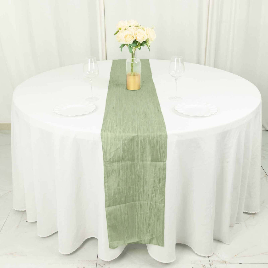 Accordion Crinkle Table Runner 12"x108" Sage Green | TableclothsFactory