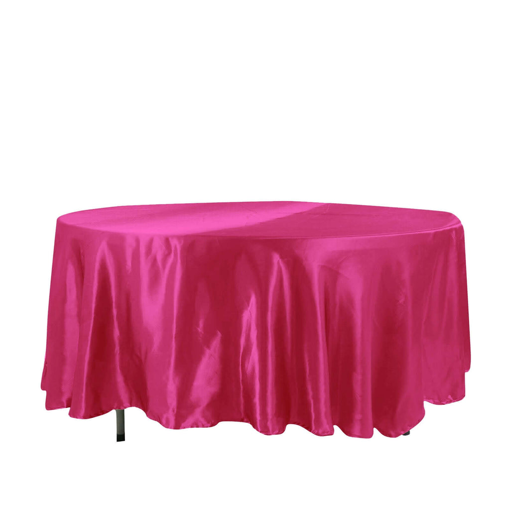 Satin Round Tablecloth 108" Fuchsia | TableclothsFactory