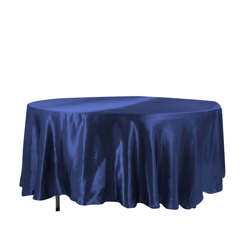 Satin Round Tablecloth 108" Navy Blue | TableclothsFactory