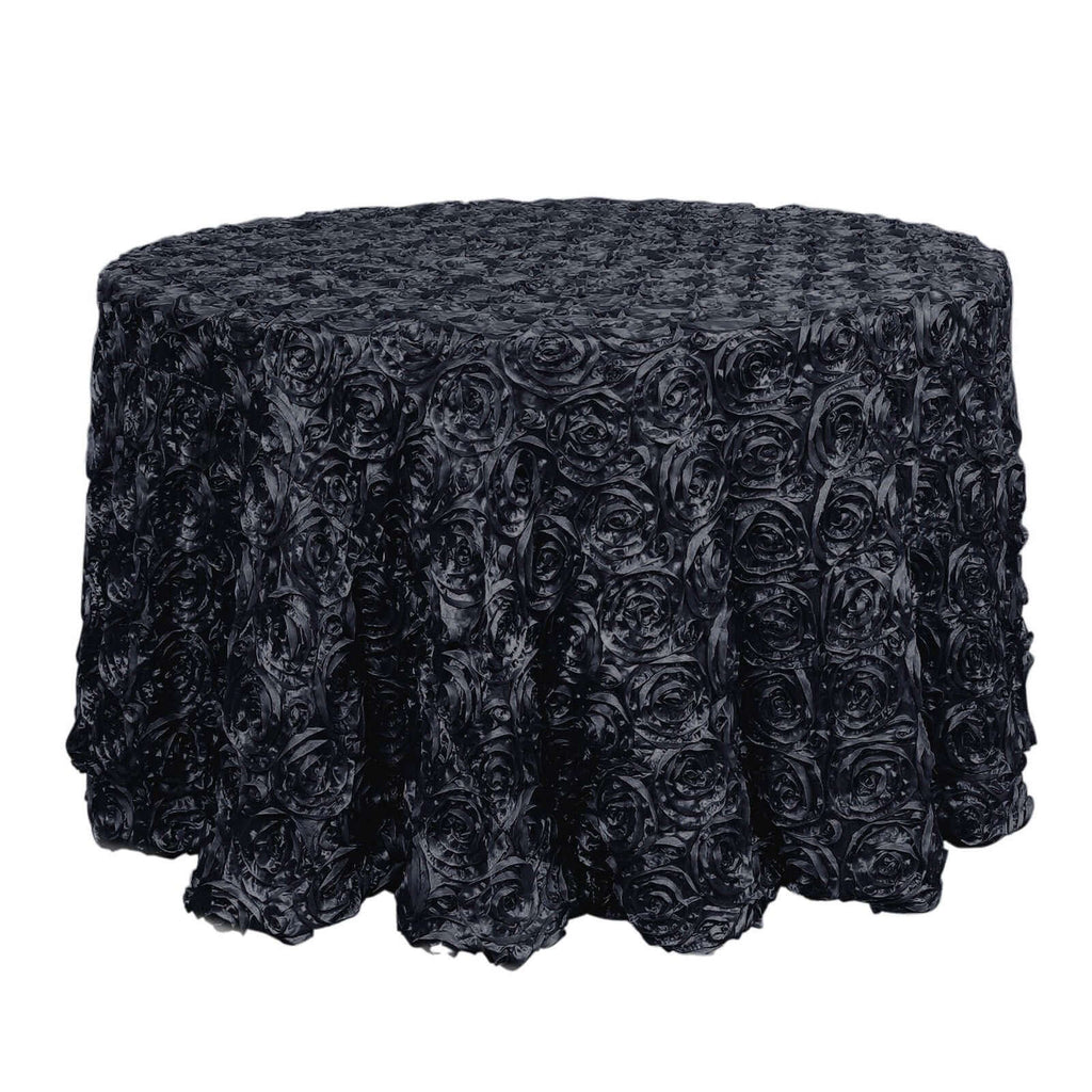 3D Rosette Tablecloth 120” Black | TableclothsFactory
