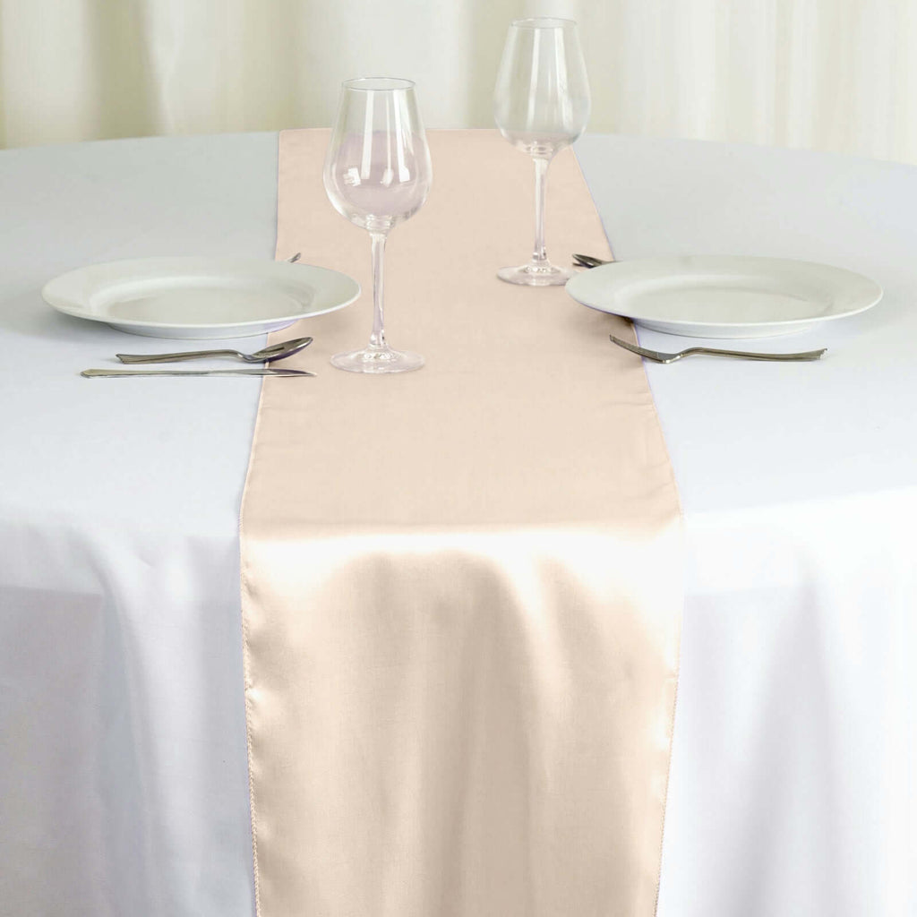 Satin Table Runner 12"x108" Beige | TableclothsFactory