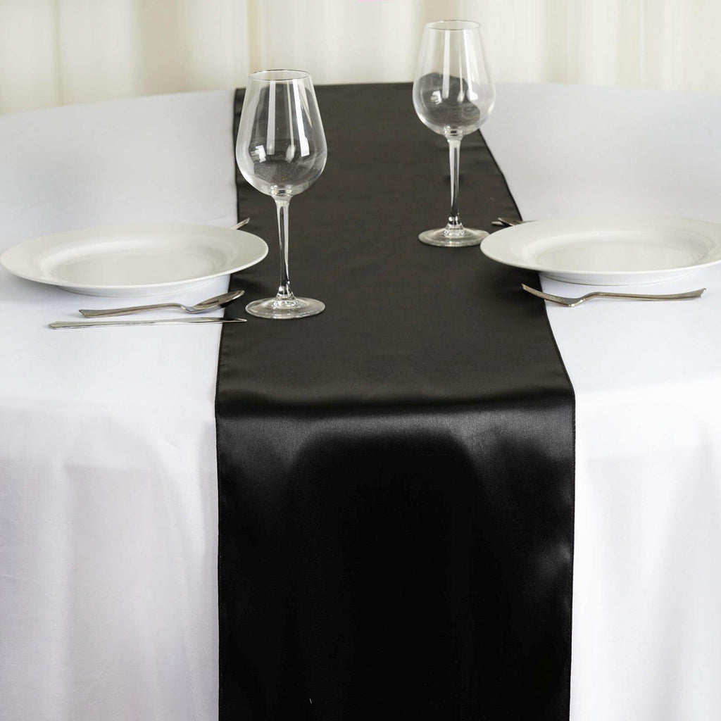 Satin Table Runner 12"x108" Black | TableclothsFactory