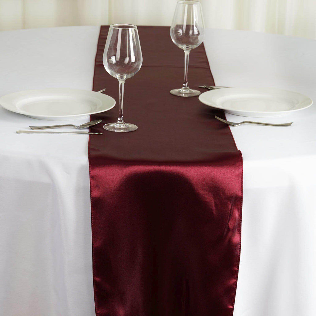 Satin Runner 12"x108" Burgundy | TableclothsFactory