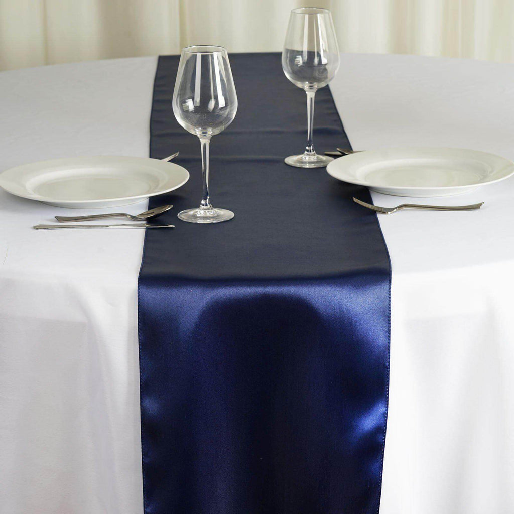 Satin Runner 12"x108" Navy Blue | TableclothsFactory