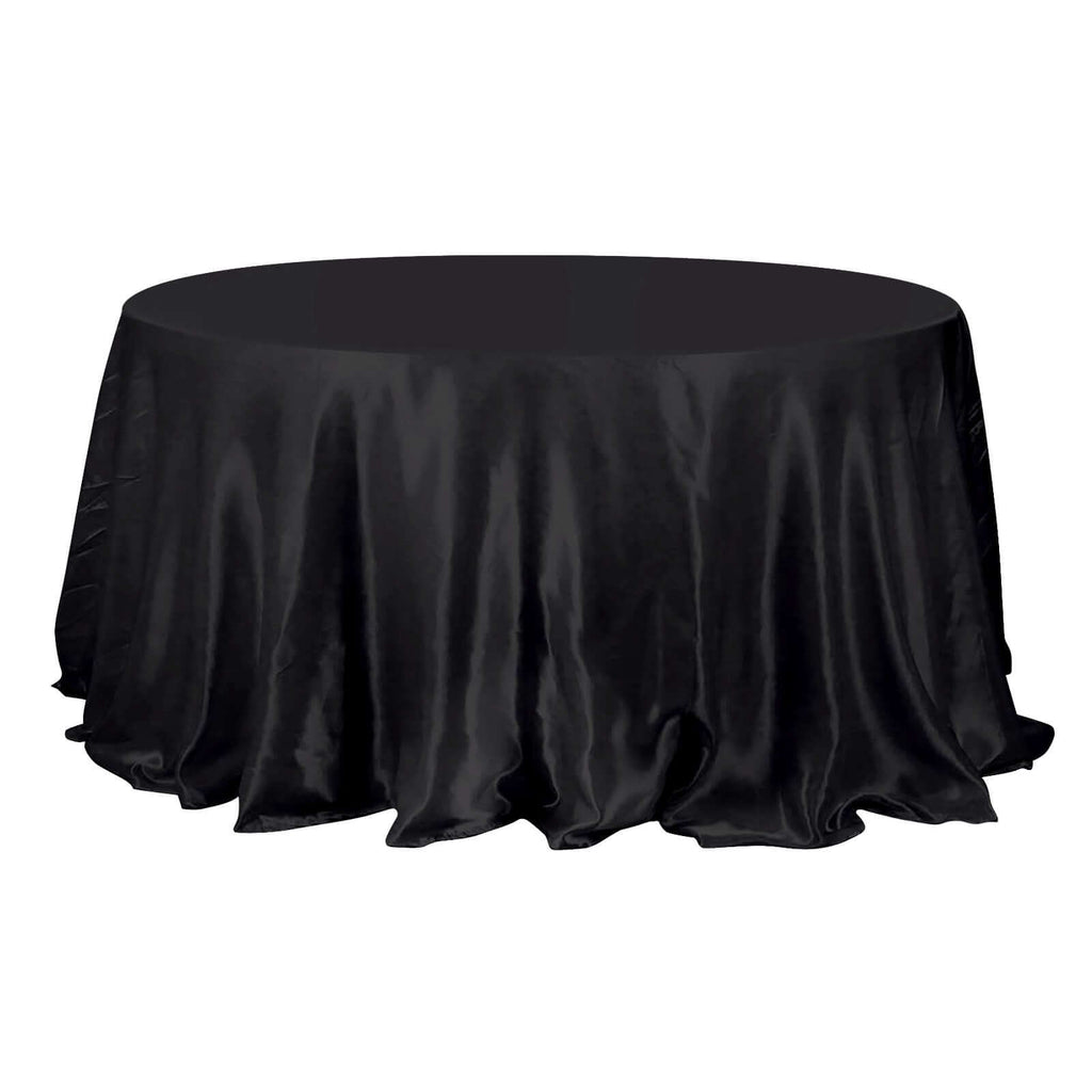 Satin Round Tablecloth 132" Black | TableclothsFactory